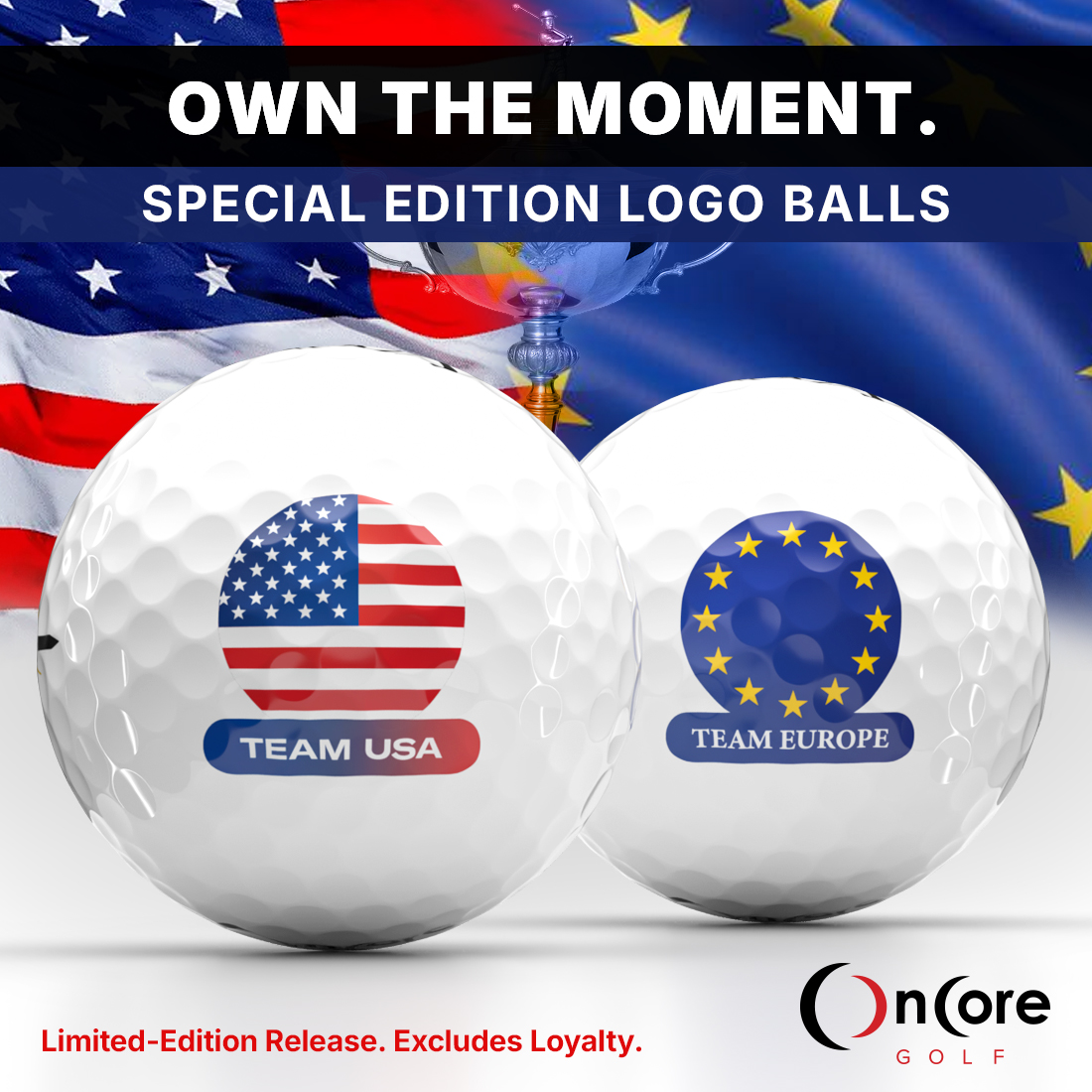 Shop 2025 Team USA vs Europe Golf Logo Balls – OnCore Golf